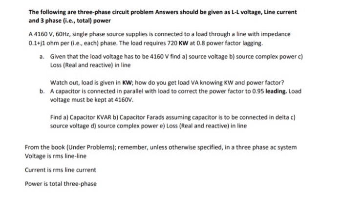 Solved The following are three-phase circuit problem Answers | Chegg.com