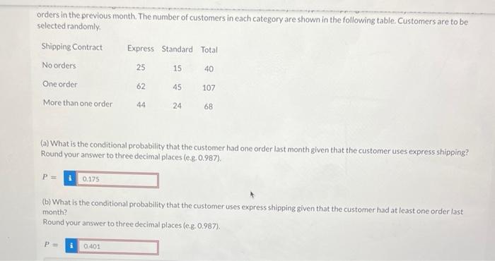 Solved orders in the previous month. The number of customers | Chegg.com