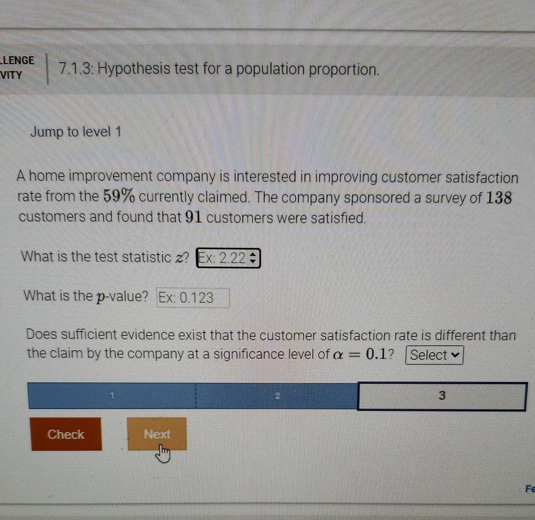Solved LLENGE VITY 7.1.3: Hypothesis test for a population | Chegg.com Solved LLENGE VITY 7.1.3: Hypothesis test for a population | Chegg.com
