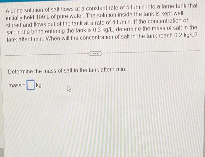 Solved A brine solution of salt flows at a constant rate of | Chegg.com
