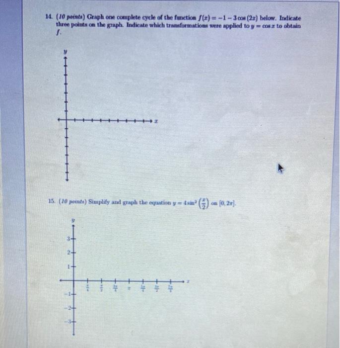 Solved 14. (10 points) Graph one complete cycle of the | Chegg.com