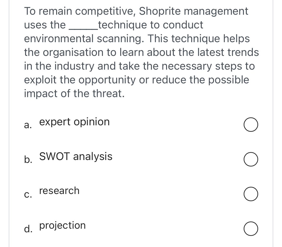 Solved To remain competitive, Shoprite management uses the | Chegg.com