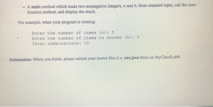 Solved • Write a Java Program called Combinations that | Chegg.com