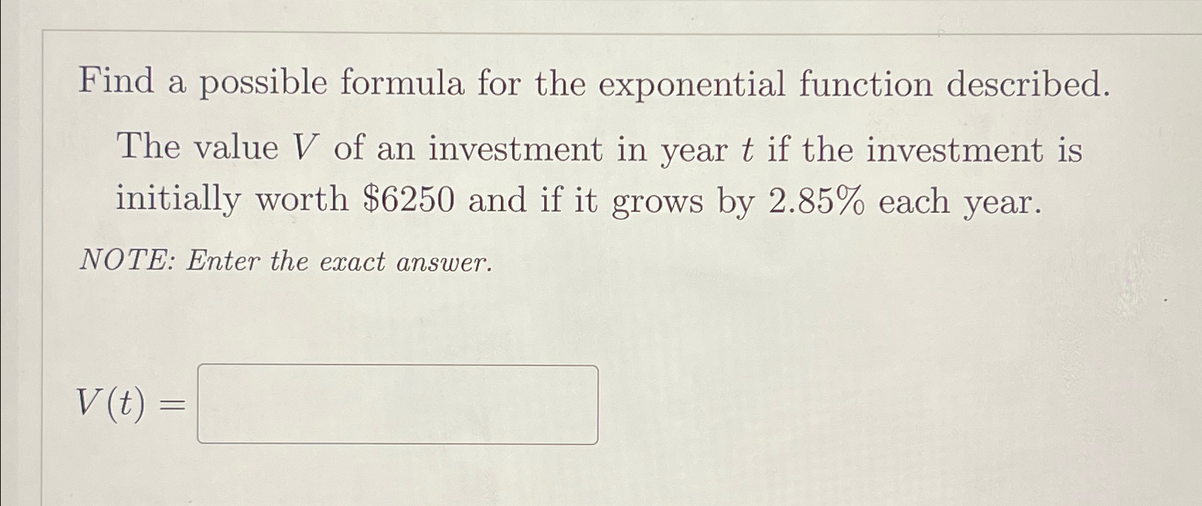 Solved Find a possible formula for the exponential function | Chegg.com