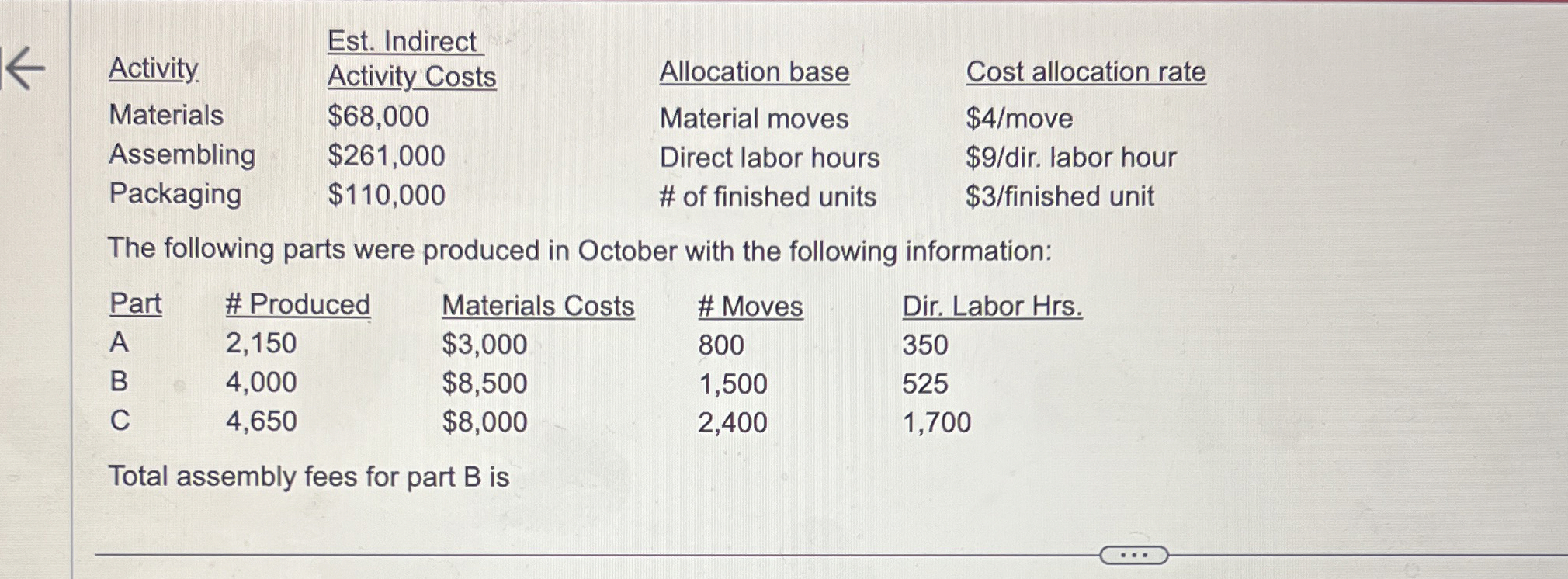 Solved The following parts were produced in October with the | Chegg.com