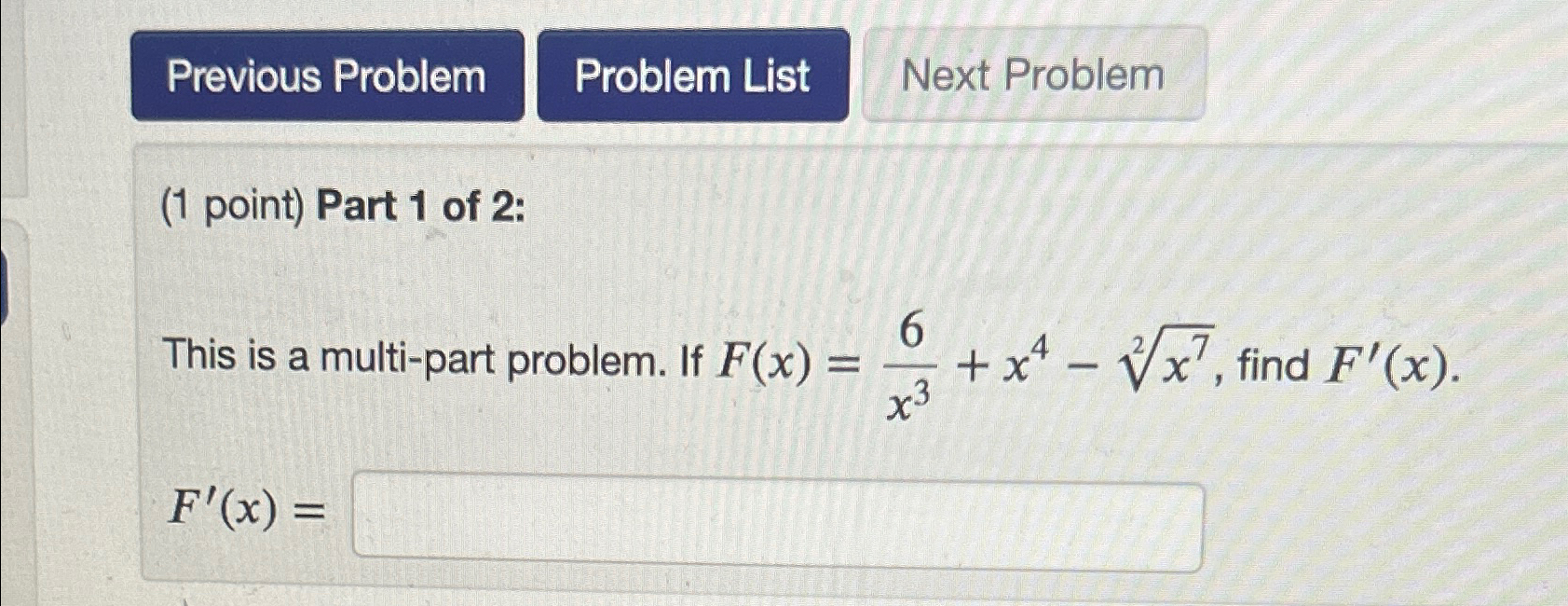 Solved (1 ﻿point) ﻿Part 1 ﻿of 2 ﻿:This is a multi-part | Chegg.com