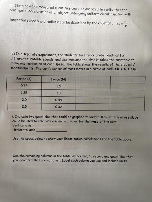 Solved Force Probe Pole Cart Track Turntable Students want | Chegg.com