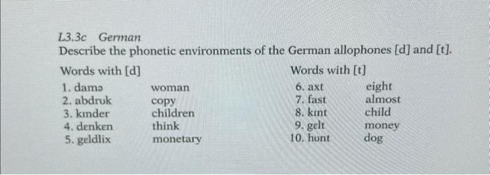 L3.3c German Describe the phonetic environments of | Chegg.com
