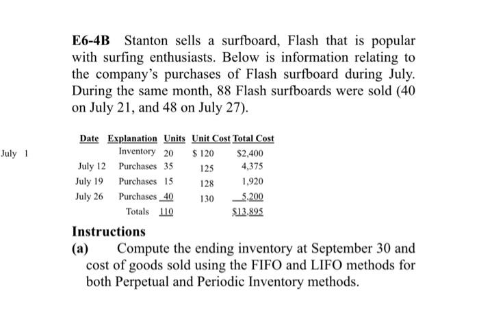 Solved E6-4B Stanton sells a surfboard, Flash that is | Chegg.com
