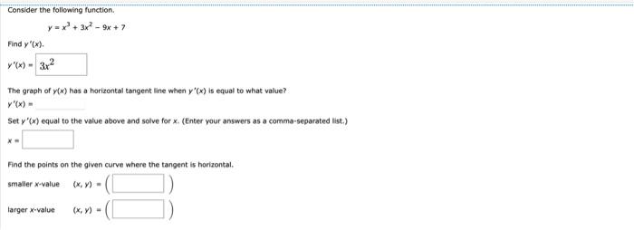 Solved Consider the following function. y=x3+3x2−9x+7 Find | Chegg.com