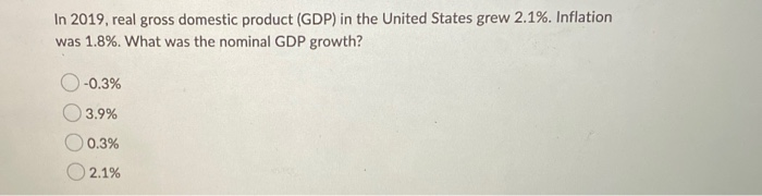 Solved In 2019, real gross domestic product (GDP) in the | Chegg.com