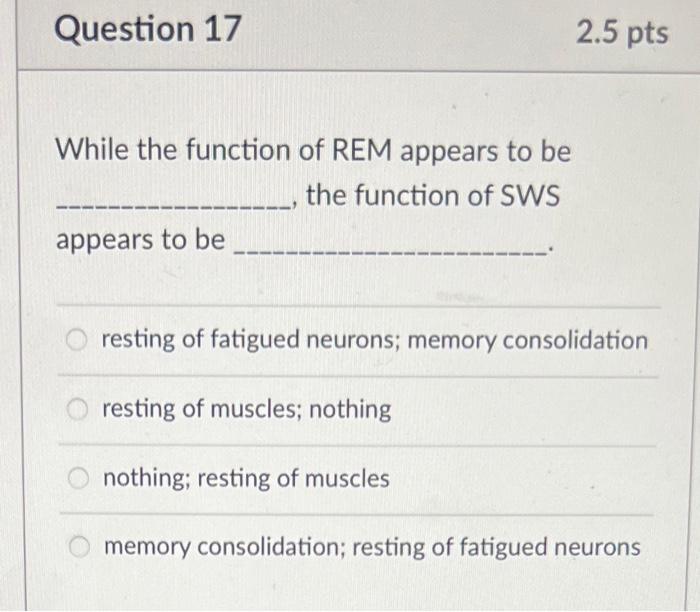 Solved While the function of REM appears to be the function | Chegg.com
