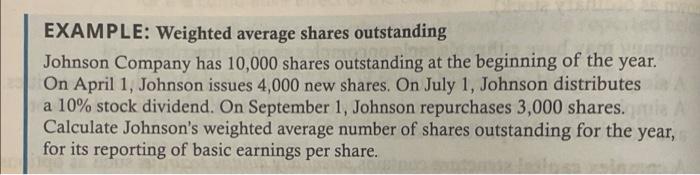 Solved EXAMPLE: Weighted average shares outstanding Johnson | Chegg.com