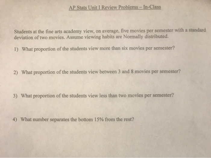 Solved AP Stats Unit I Review Problems - In-Class Students | Chegg.com