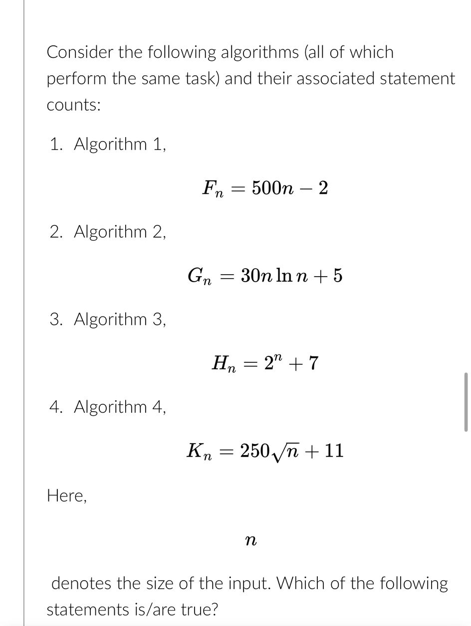 Solved Consider the following algorithms (all of which | Chegg.com
