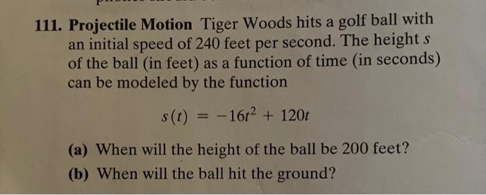 Solved 11. Projectile Motion Tiger Woods hits a golf ball | Chegg.com