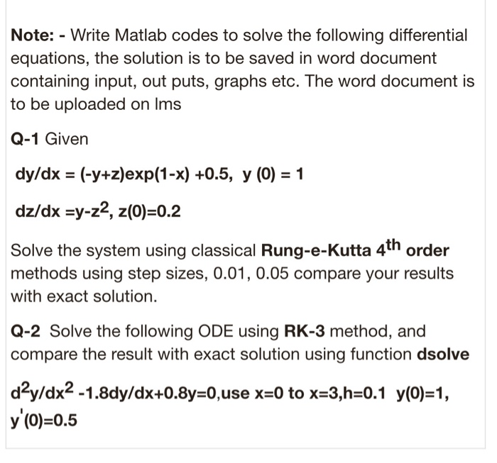 Note: - Write Matlab codes to solve the following | Chegg.com