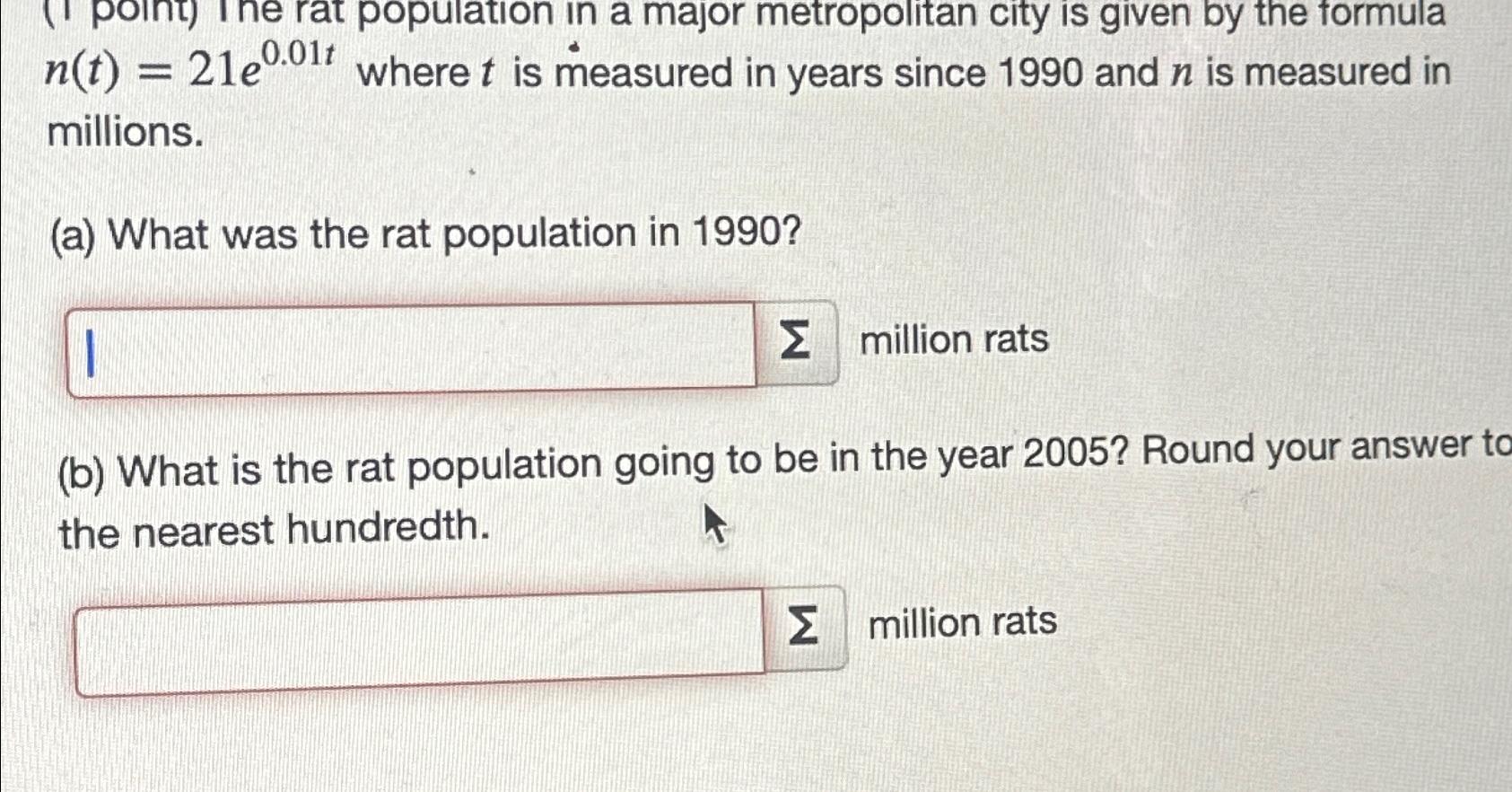 Solved ( ﻿point) ﻿the rat population in a major metropolitan | Chegg.com