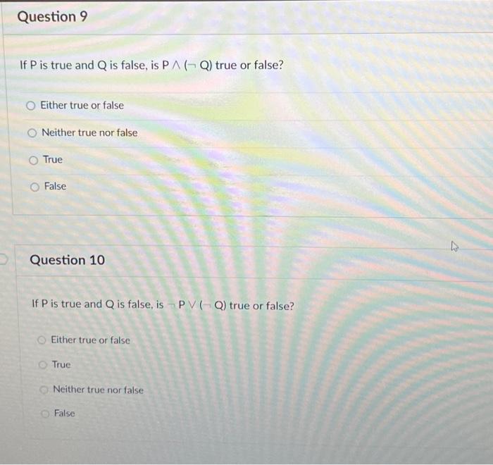 Solved Question 9 If P is true and Q is false, is PA (Q) | Chegg.com