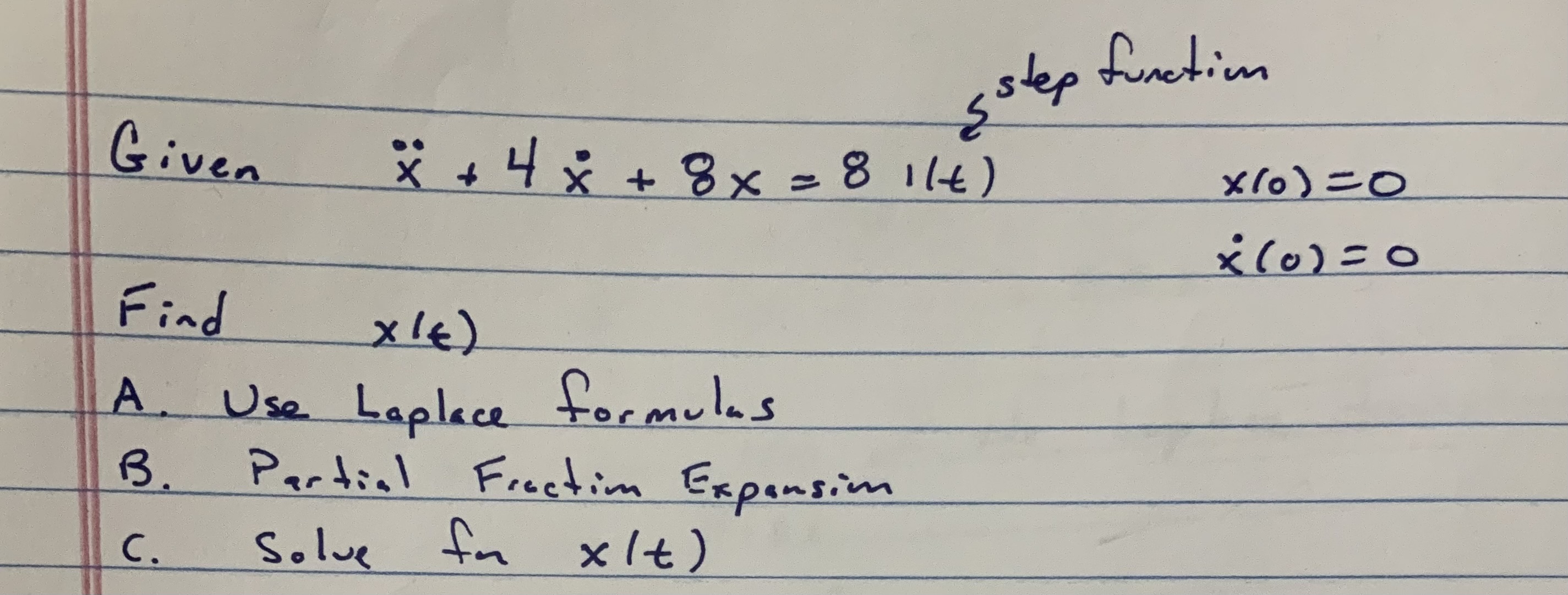 Solved Given x¨+4x˙+8x=81(t)x(0)=0x˙(0)=0Find x(t)A. ﻿Use | Chegg.com
