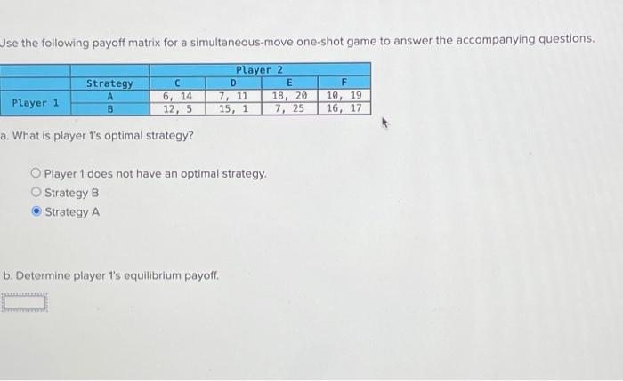 Solved Use the following payoff matrix for a | Chegg.com