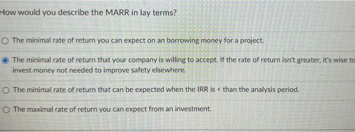 Solved How would you describe the MARR in lay terms? The | Chegg.com