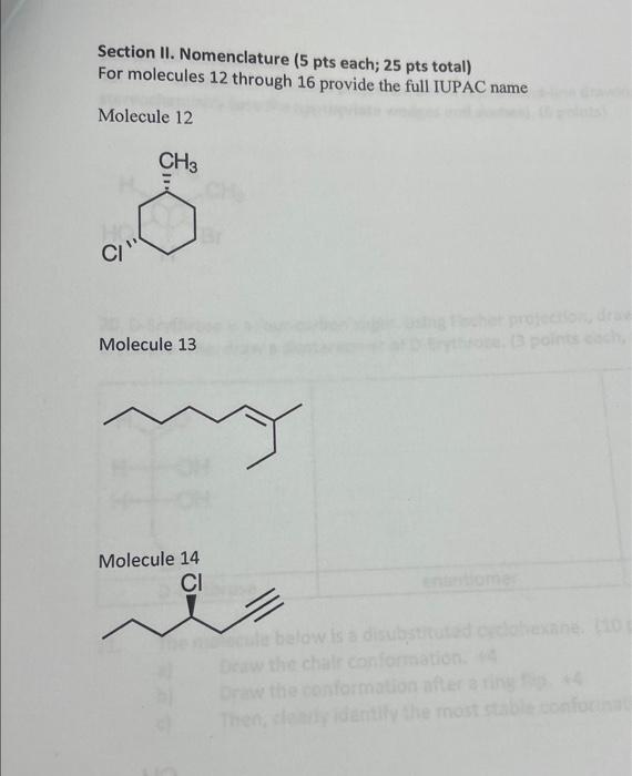 Solved Section II. Nomenclature (5 pts each; 25 pts total) | Chegg.com