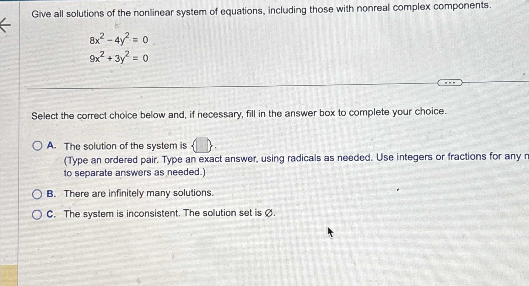Solved Give all solutions of the nonlinear system of | Chegg.com