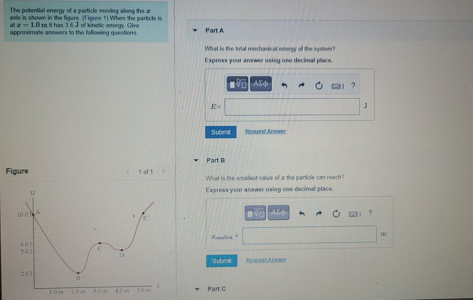 Solved the potential energy of a particle moving along the x | Chegg.com