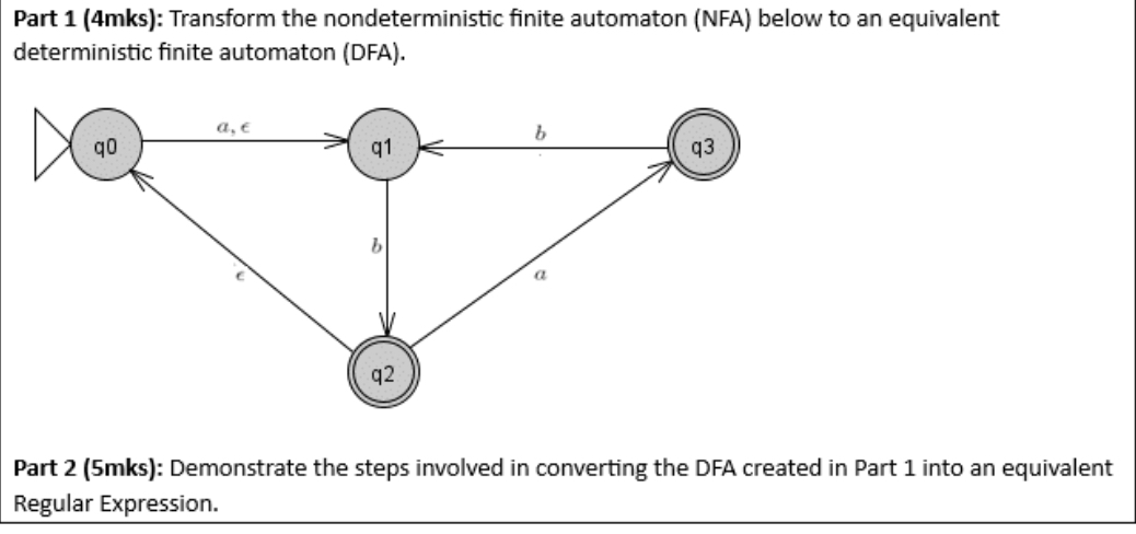 Solved Part 1 (4mks): Transform the nondeterministic finite | Chegg.com