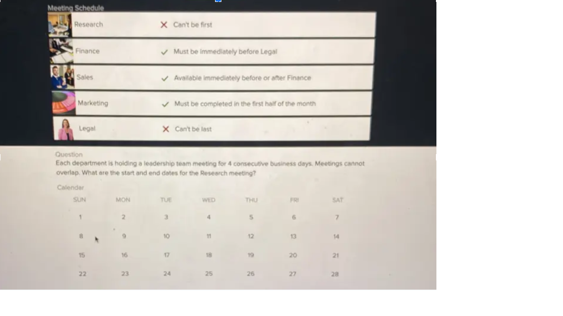 Solved Meeting ScheduleQuestionEach department is hoiding a | Chegg.com