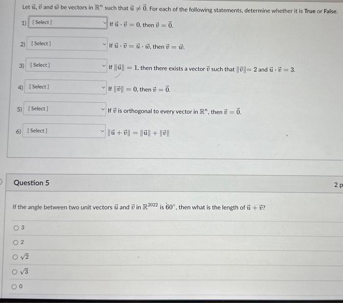 Solved Let u,v and w be vectors in Rn such that u =0. For | Chegg.com
