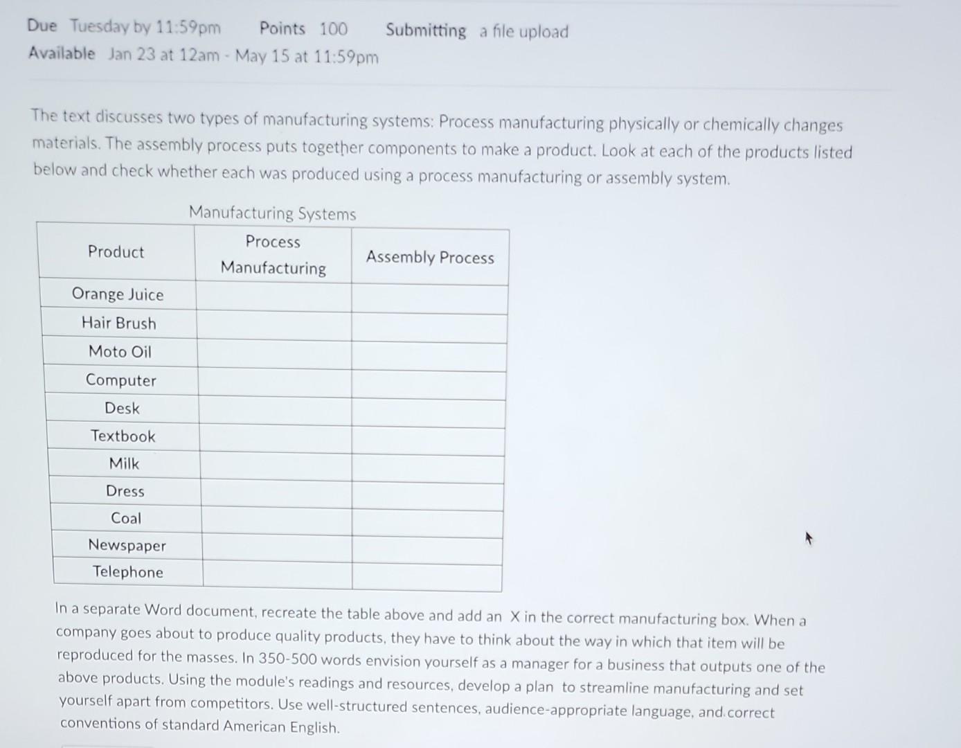 Solved The text discusses two types of manufacturing | Chegg.com