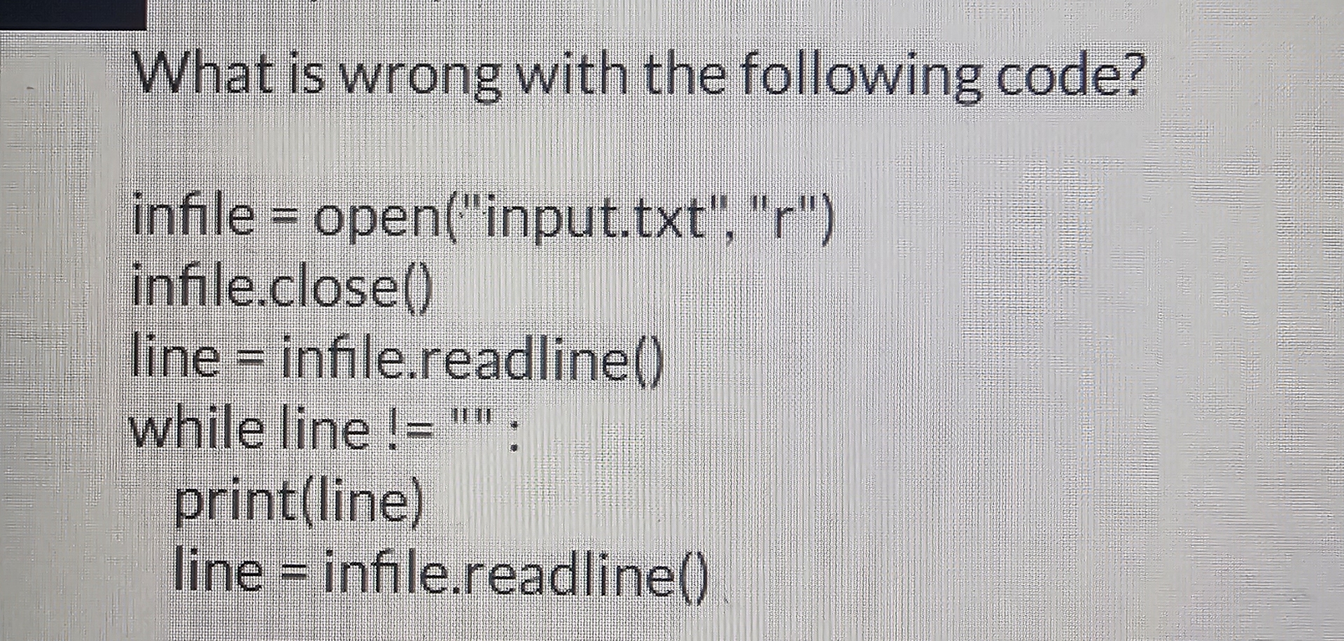 Solved What is wrong with the following code? | Chegg.com