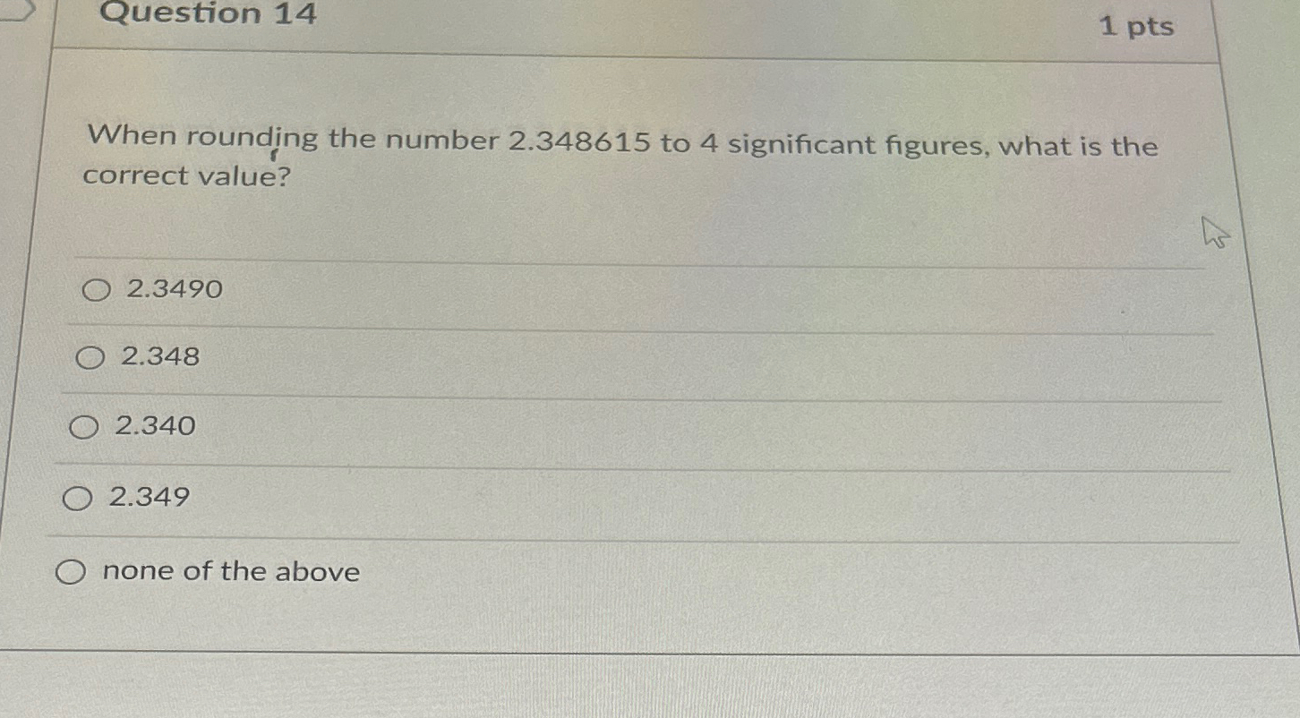 Solved Question 141 ﻿ptsWhen rounding the number 2.348615 | Chegg.com