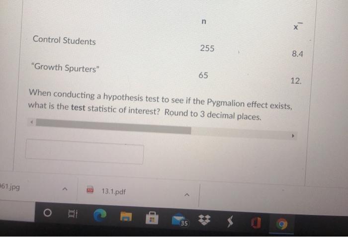 Solved n Control Students 255 8.4 "Growth Spurters" 65 12. | Chegg.com