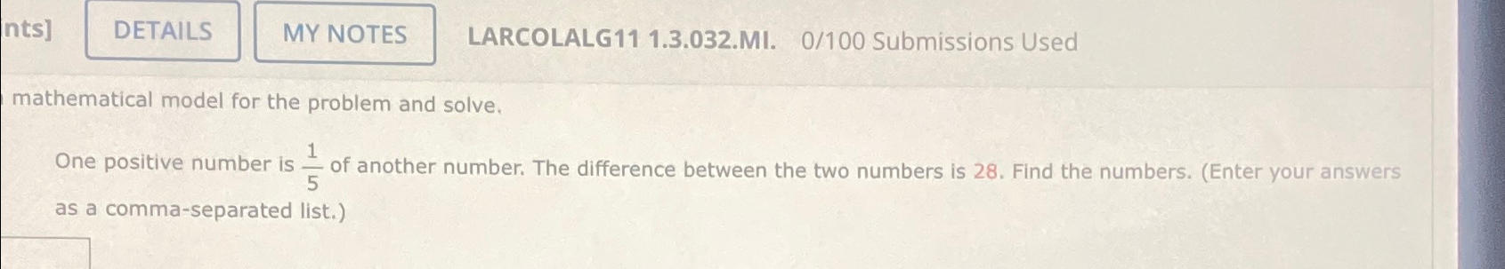 Solved One positive number is 15 ﻿of another number. The | Chegg.com