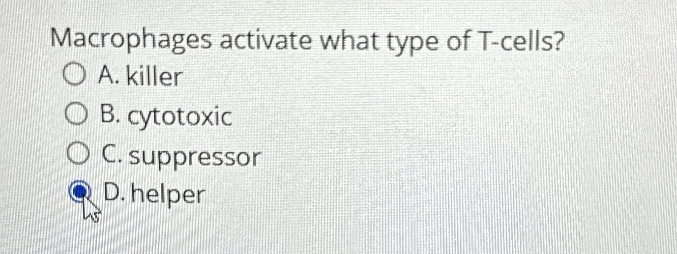 Solved Macrophages activate what type of T-cells?A. | Chegg.com