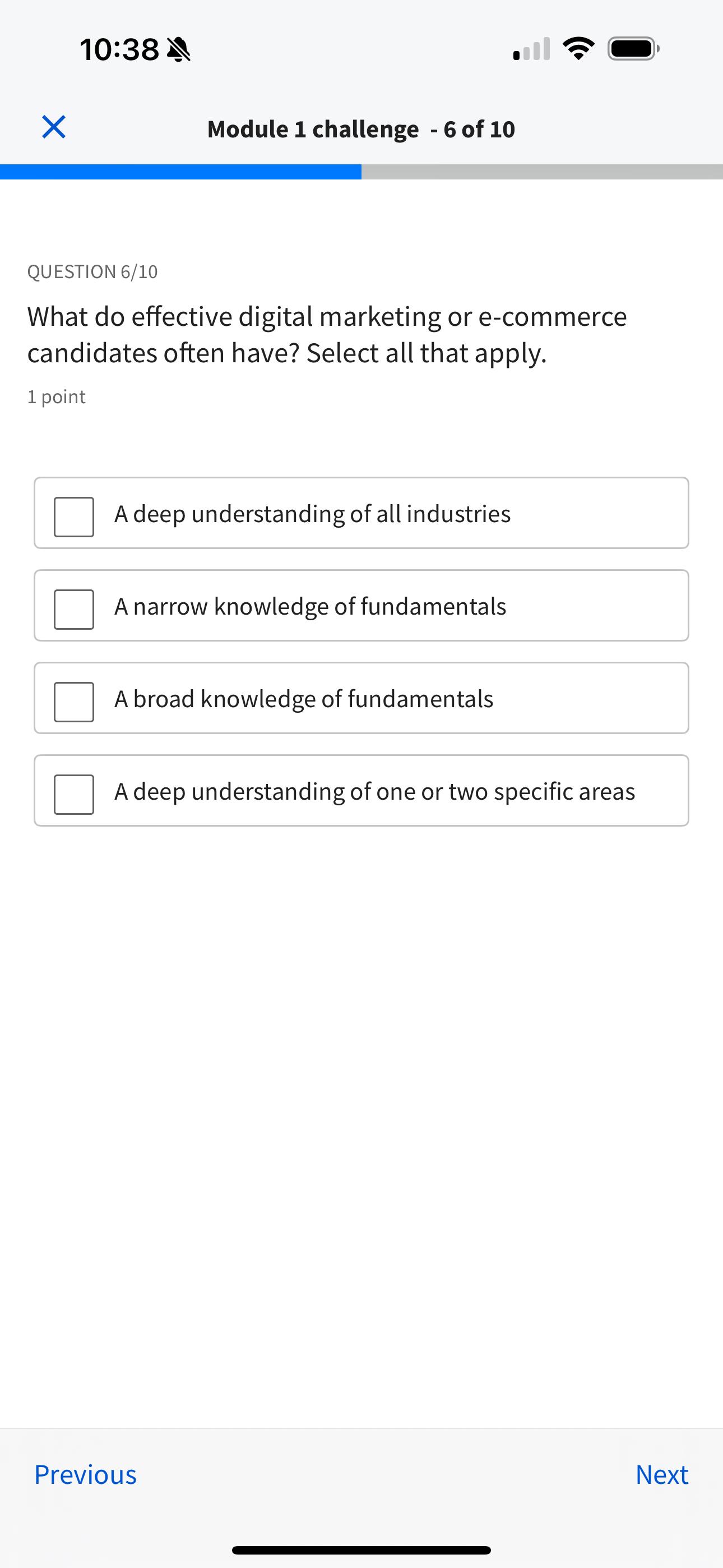 Solved 10:38Module 1 ﻿challenge - 6 ﻿of 10QUESTION 6/10What | Chegg.com