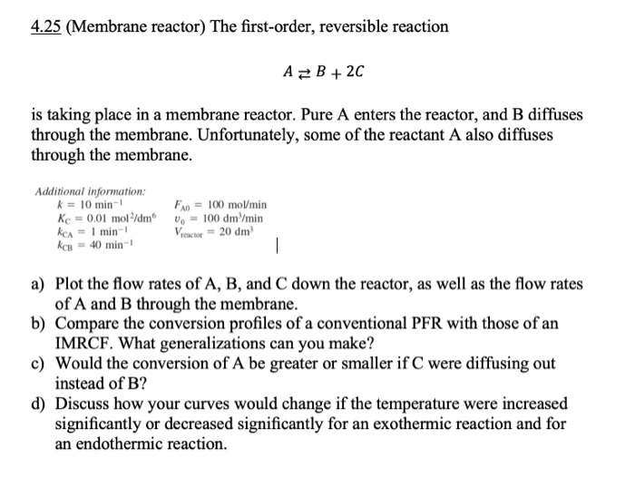4 25 Membrane Reactor The First Order Reversible