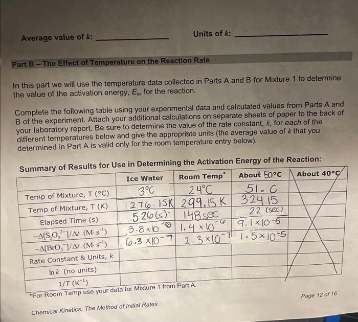 Average value of k : Units of k : Part B - The Effect | Chegg.com