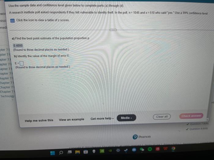 Solved Use the sample data and confidence level given below | Chegg.com