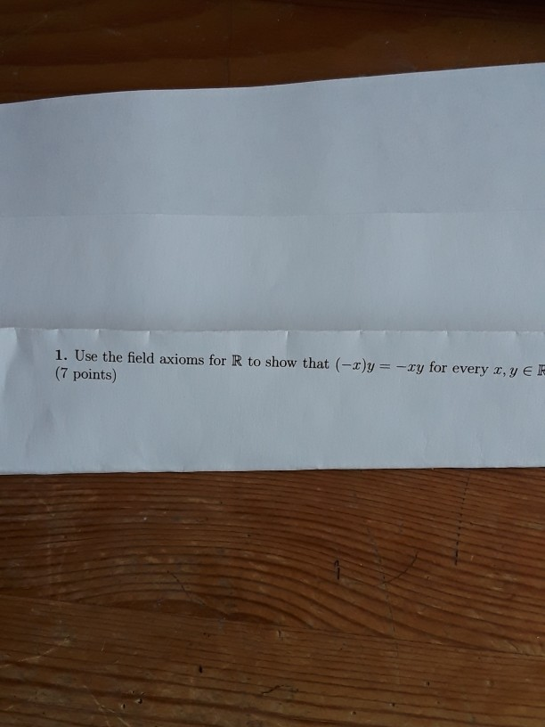 Solved 1. Use the field axioms for R to show that (-)y = -xy | Chegg.com
