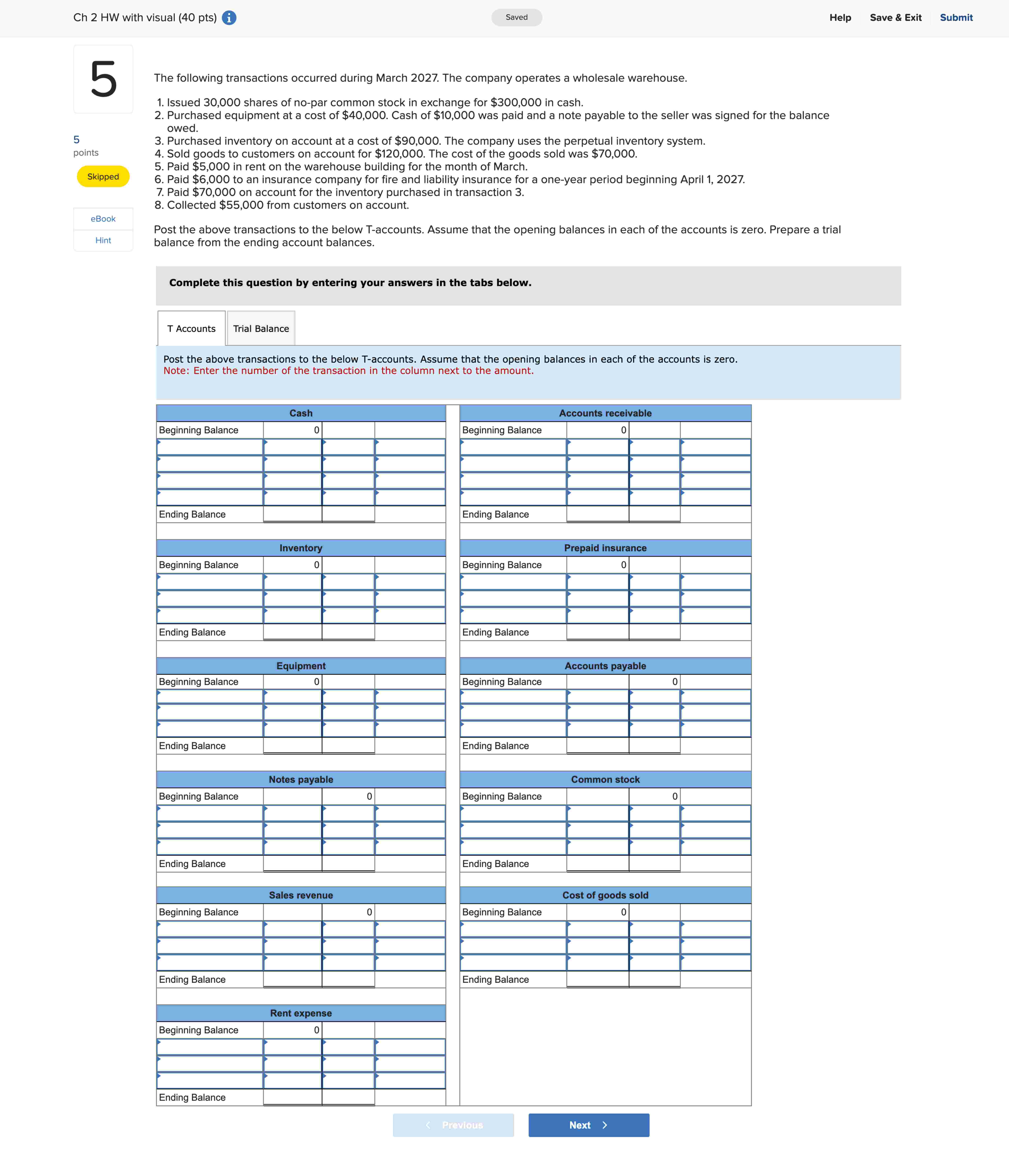 Solved The following transactions occurred during March | Chegg.com