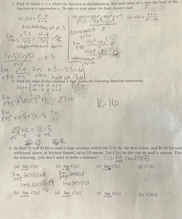 Solved 3. Find all values x=a where the function is | Chegg.com