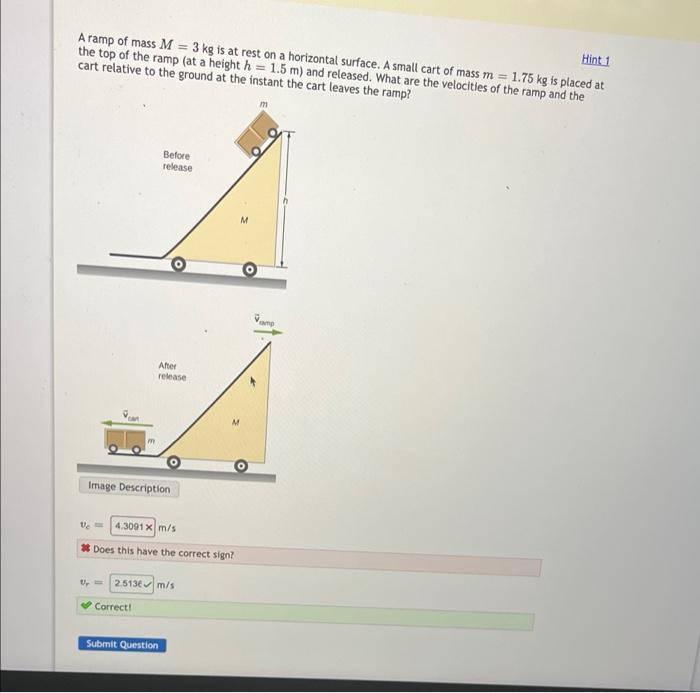 Solved A ramp of mass M=3 kg is at rest on a horizontal | Chegg.com