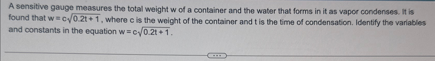 Solved A sensitive gauge measures the total weight w ﻿of a | Chegg.com