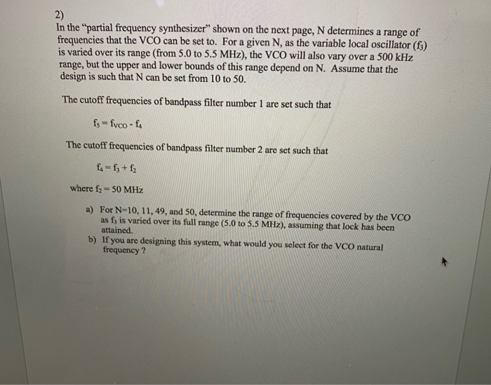 In the "partial frequency synthesizer" shown on the | Chegg.com