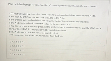 Solved Place the following steps for the elongation of | Chegg.com