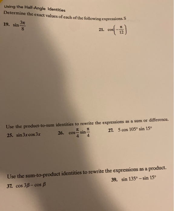 Solved Using the Half-Angle Identities Determine the exact | Chegg.com